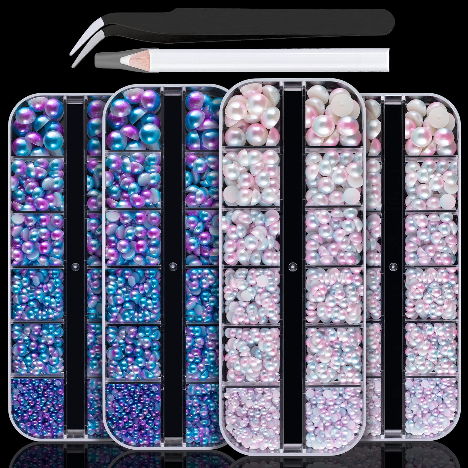 Amazon.com : Belleboost Flat Back Pearls Kits 2 Boxes of Flatback Blue ...