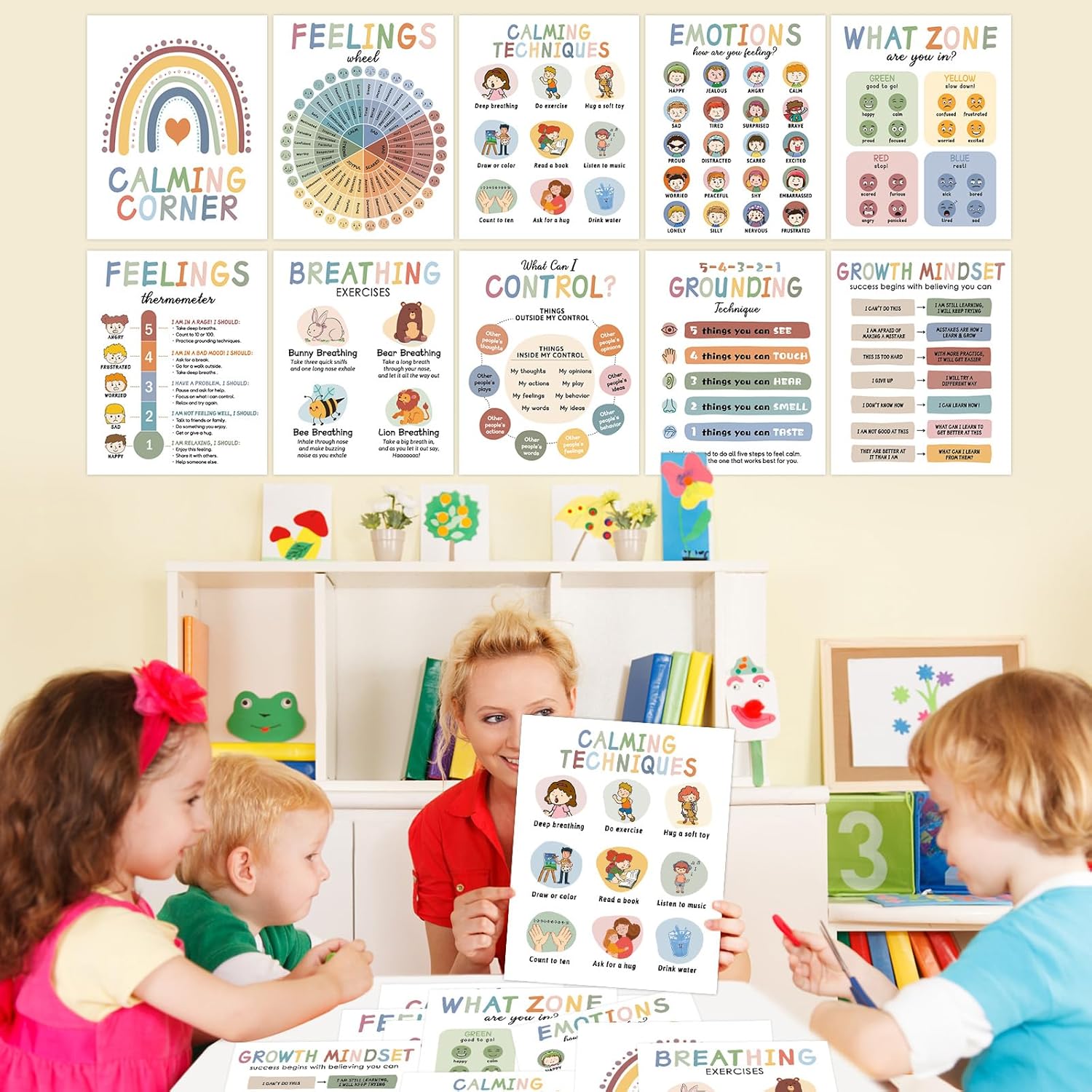 10 Calming Corner Poster Classroom Decorations, Boho Feeling Charts ...