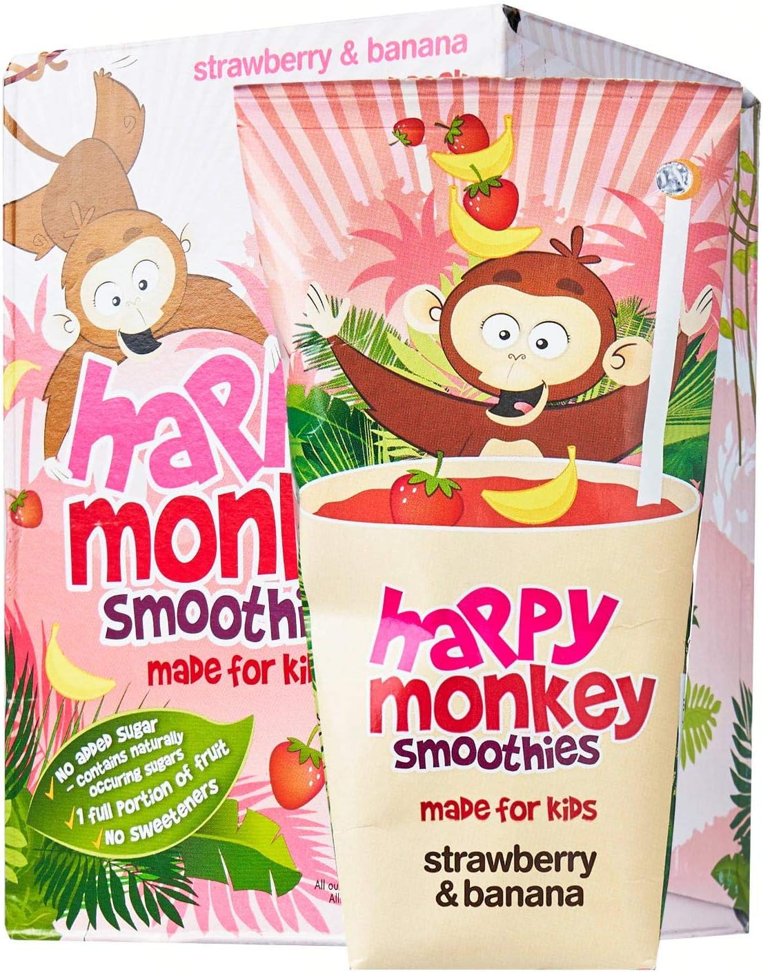 Happy Monkey Smoothies Strawberry & Banana, 4 x 180ml : Amazon.co.uk ...