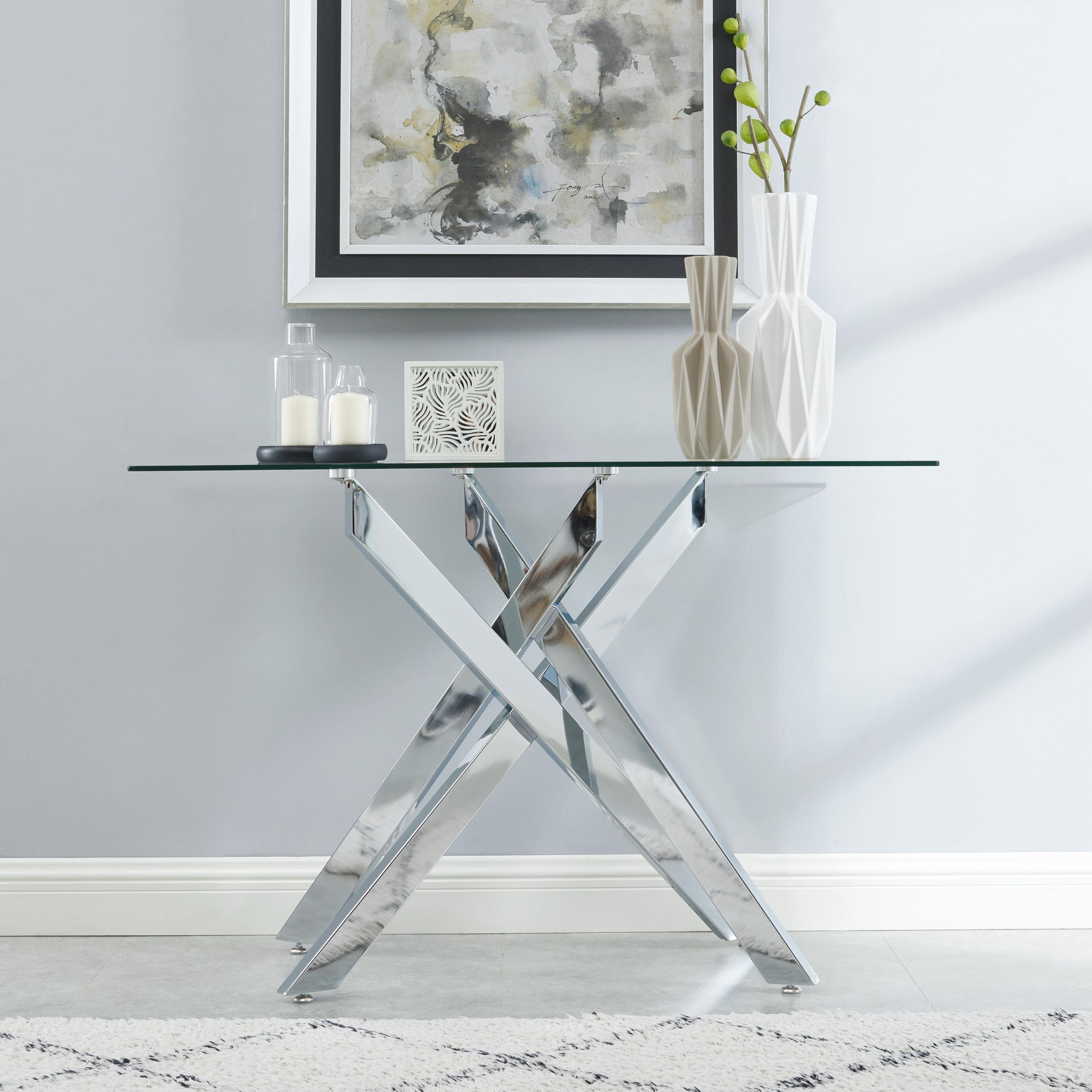 Amazon.com: O&K FURNITURE Glass Console Tables for Entryway,Silver ...