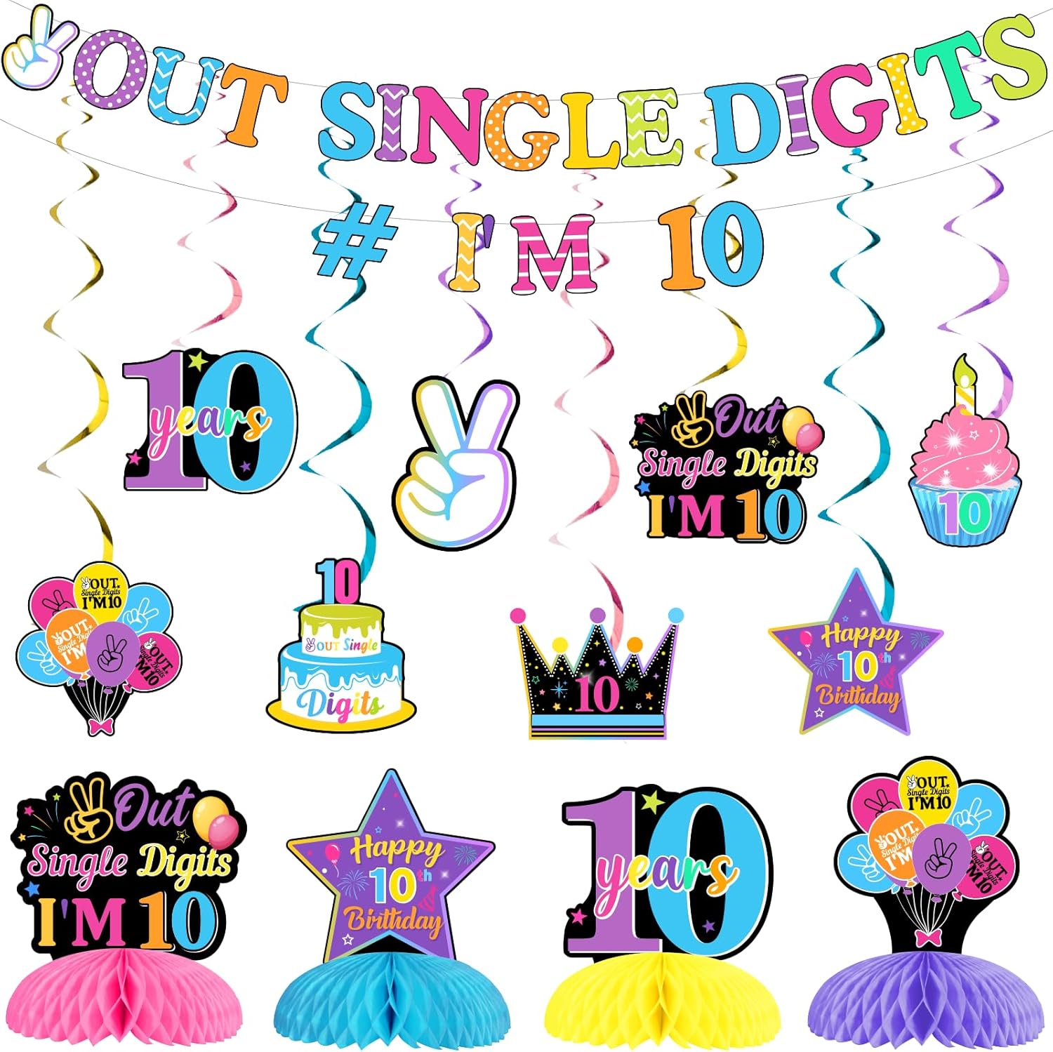 Amazon.com: Cheerupp 13 Pcs 10th Birthday Theme Party Decorations Set ...
