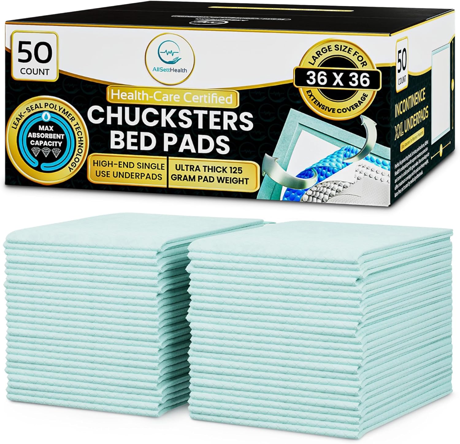 Amazon.com: 50 Pack - Chucksters Bed Pads Disposable Adult 36x36 Incontinence Bed Pads for ...