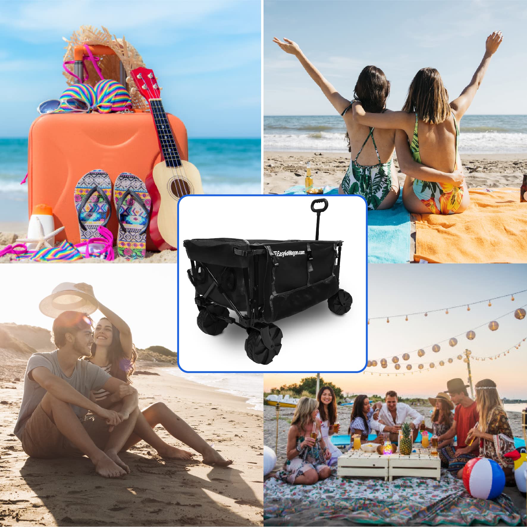 EasyGoProducts Deluxe Folding Beach Wagon – Big Wheel Beach Cart w ...
