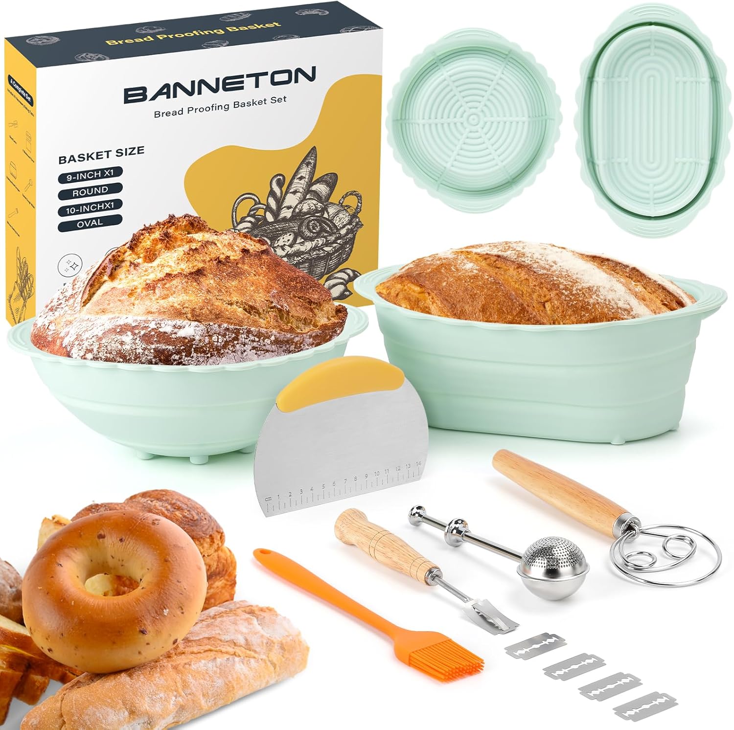 Amazon.com: Neddie Upgraded Silicone Banneton Bread Proofing Basket ...