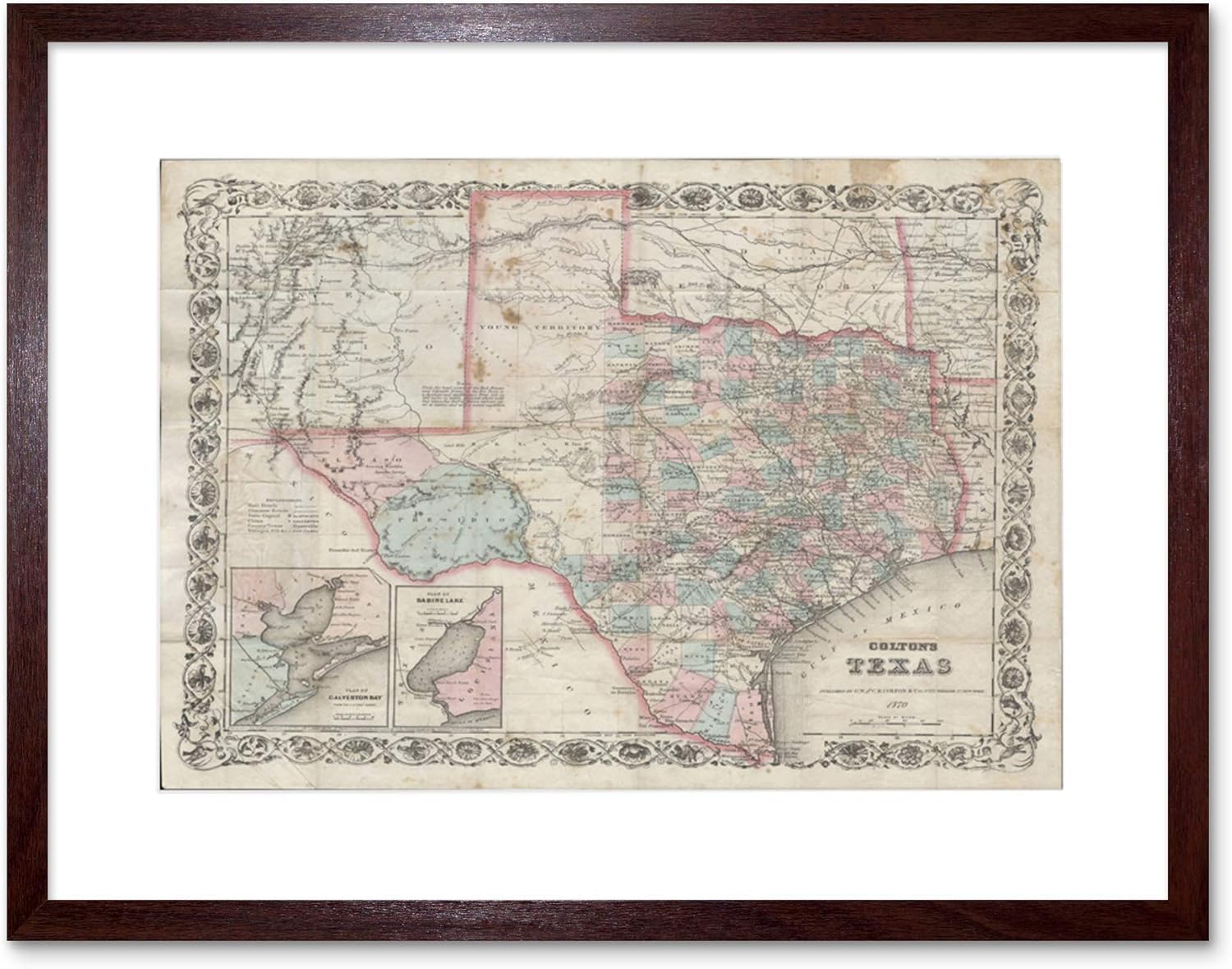 Amazon.com: MAP ILLUSTRATED ANTIQUE COLTON TEXAS BLACK FRAMED ART PRINT ...