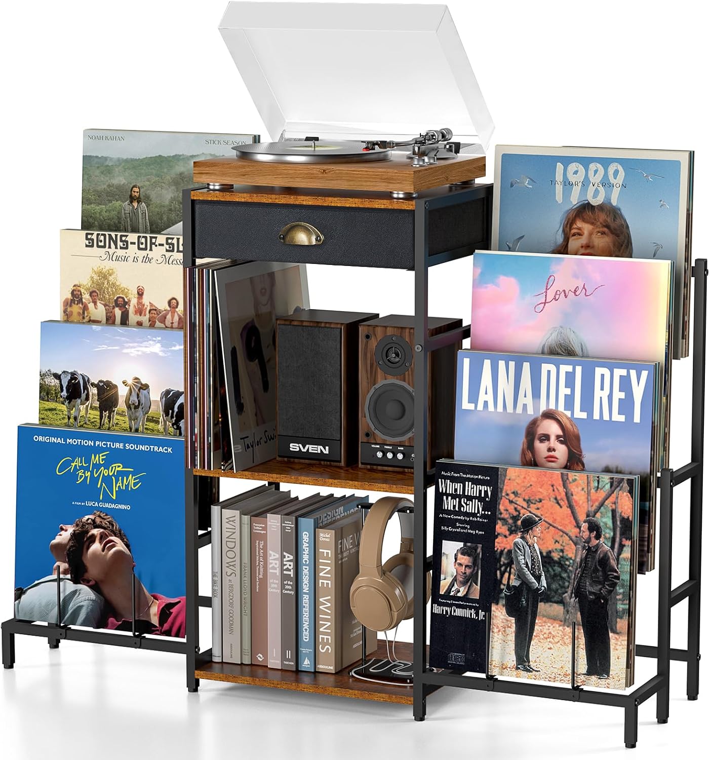 Amazon.com: ThreeHio Record Player Stand with Vinyl Storage, Vinyl ...