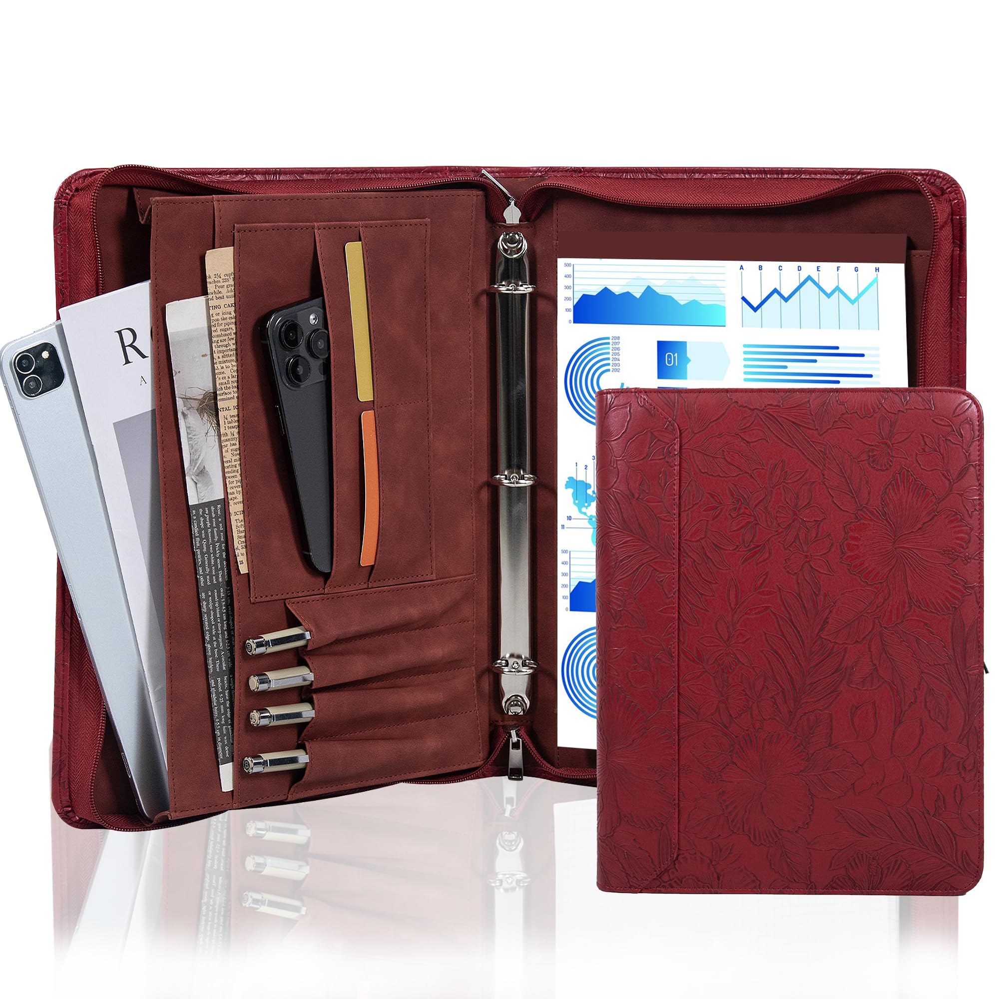Amazon.com : AZXCG Embossed Portfolio Binder,3-Ring Zipper Padfolio for ...