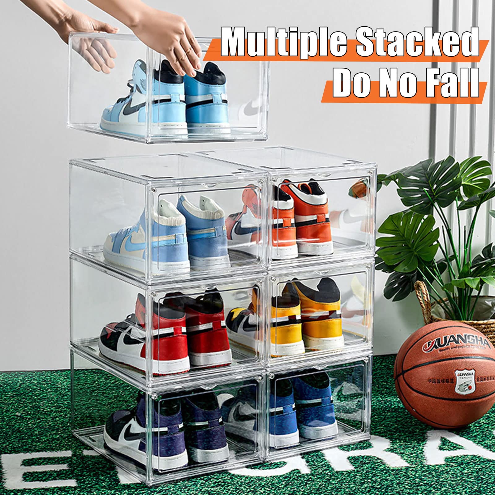 SIMPLGIRL Large 12 Pack Shoe Boxes, Shoe Storage Box, Clear Plastic ...