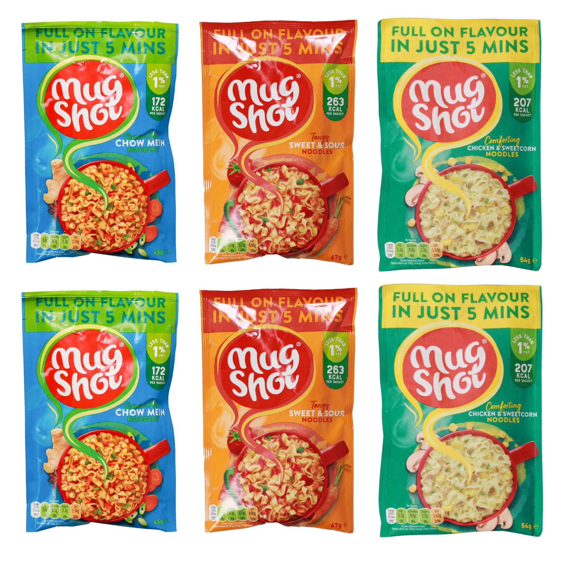 Mugshot Instant Noodles Variety 6 Pack (2 x Sweet & Sour - 67g, 2 x ...