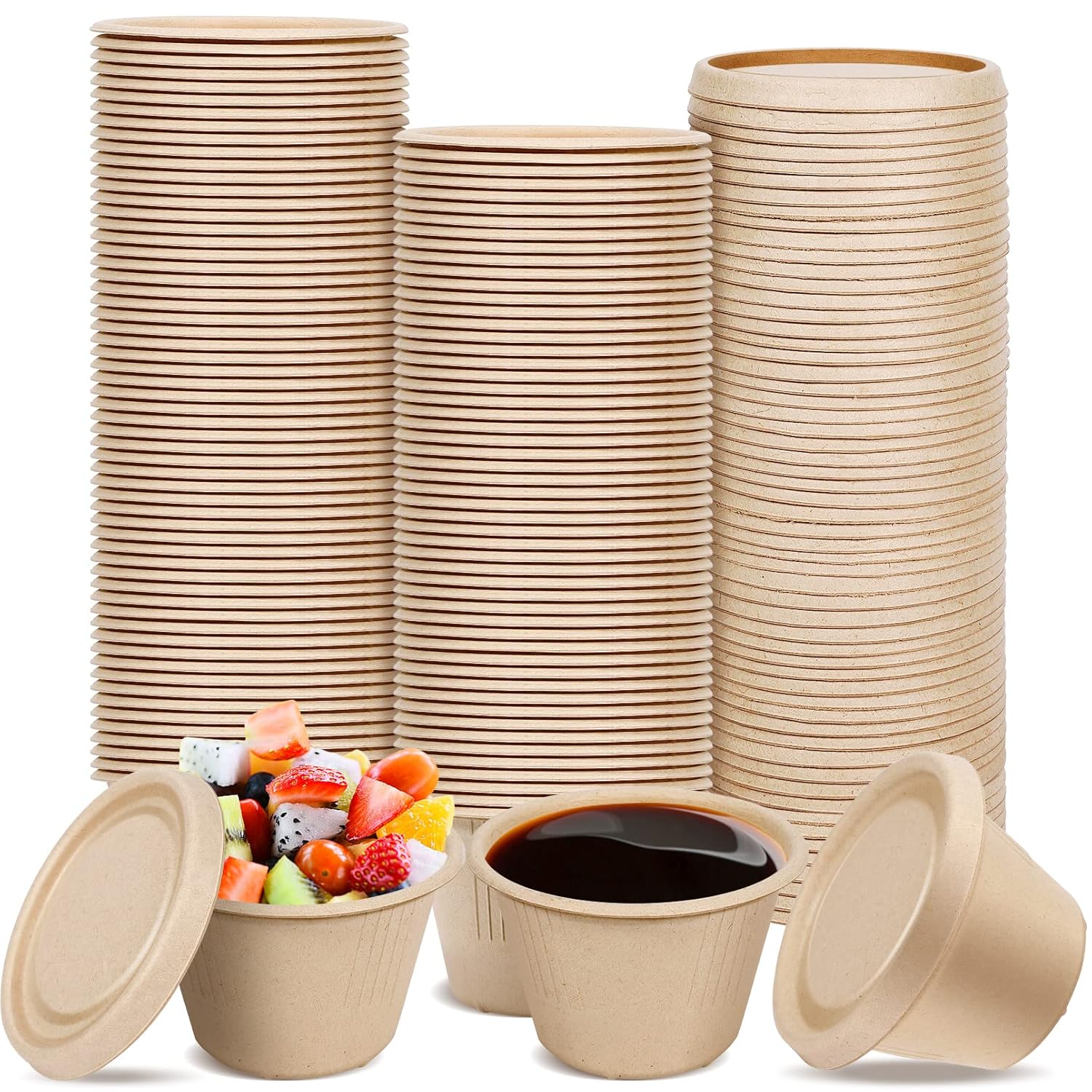 Buy AEJMYS 100 Pack 4 oz Bagasse Fiber Condiment Cups with Lids ...