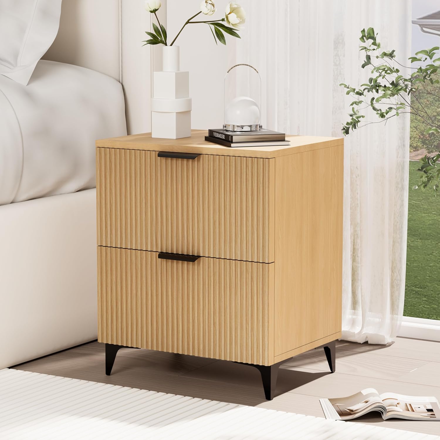 Amazon.com: Royal Windsor Small Fluted Nightstand with 2 Drawers ...