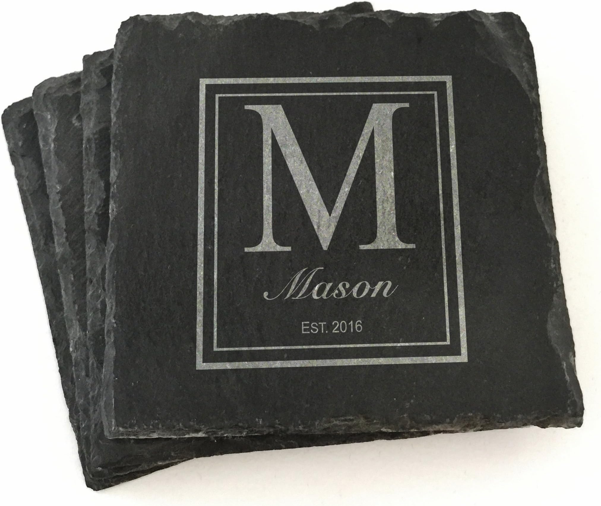 Amazon.com: Custom Engraved Slate Stone Drink Coasters Set of 4 ...