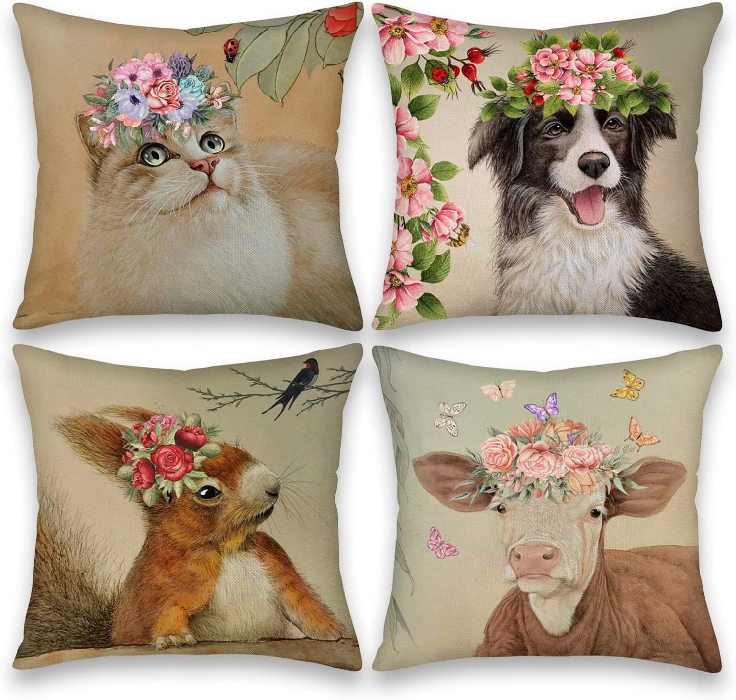 Amazon.com: Asamour Spring Farmhouse Animals Floral Pillow Covers 18x18 ...