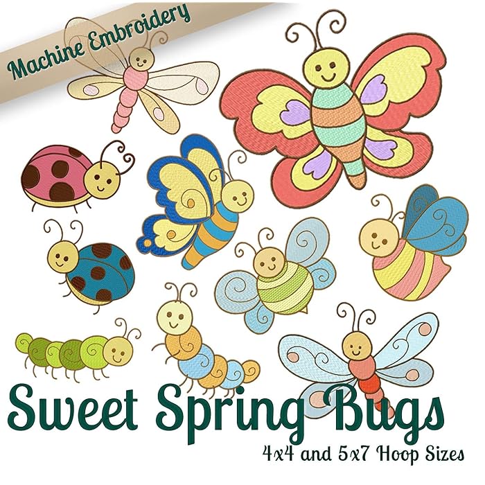 Buy Sweet Spring Bugs Embroidery Machine Designs on CD - 10 Beautiful ...