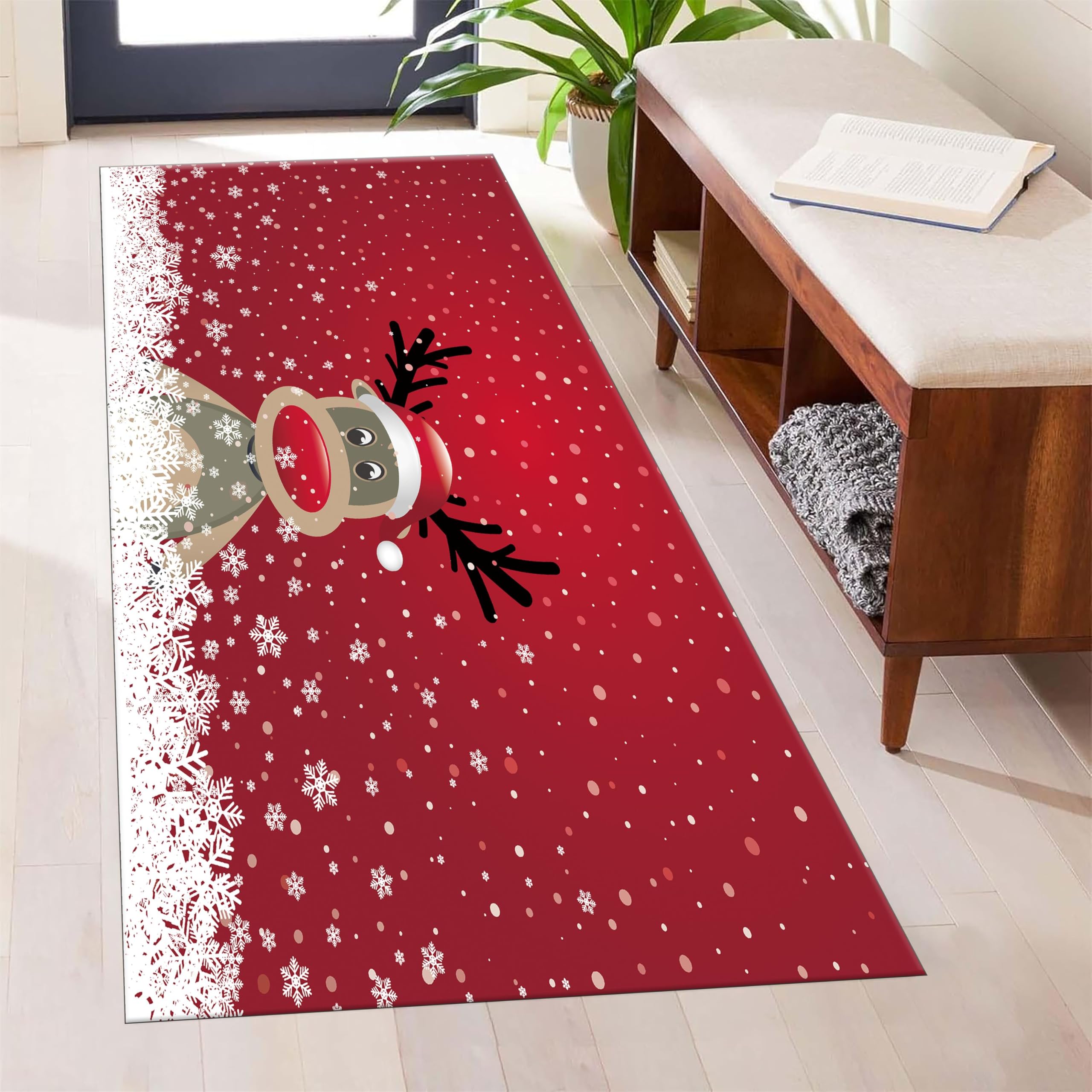 Amazon.com: Christmas Runner Rug 2x4ft Red Snowflake Holiday Decor Cute ...