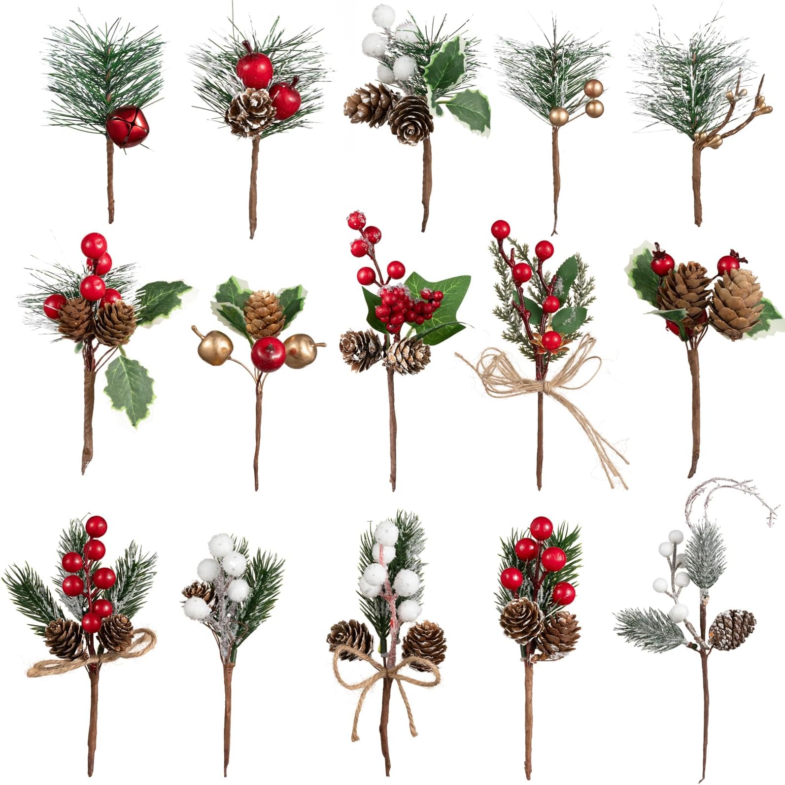 Amazon.com: Grunyia 6 Kinds Artificial Christmas Tree Picks with Red ...