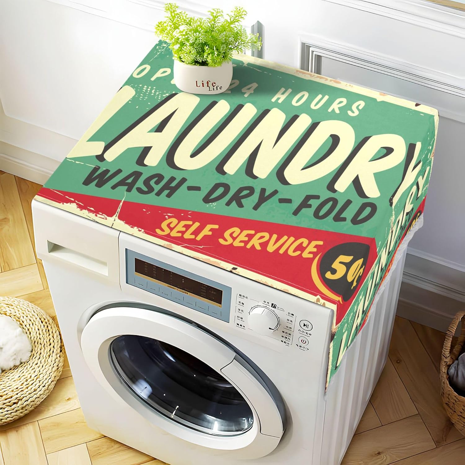 Amazon.com: Retro Laundry Machine Cover Dryer Top Covers Anti-Slip ...