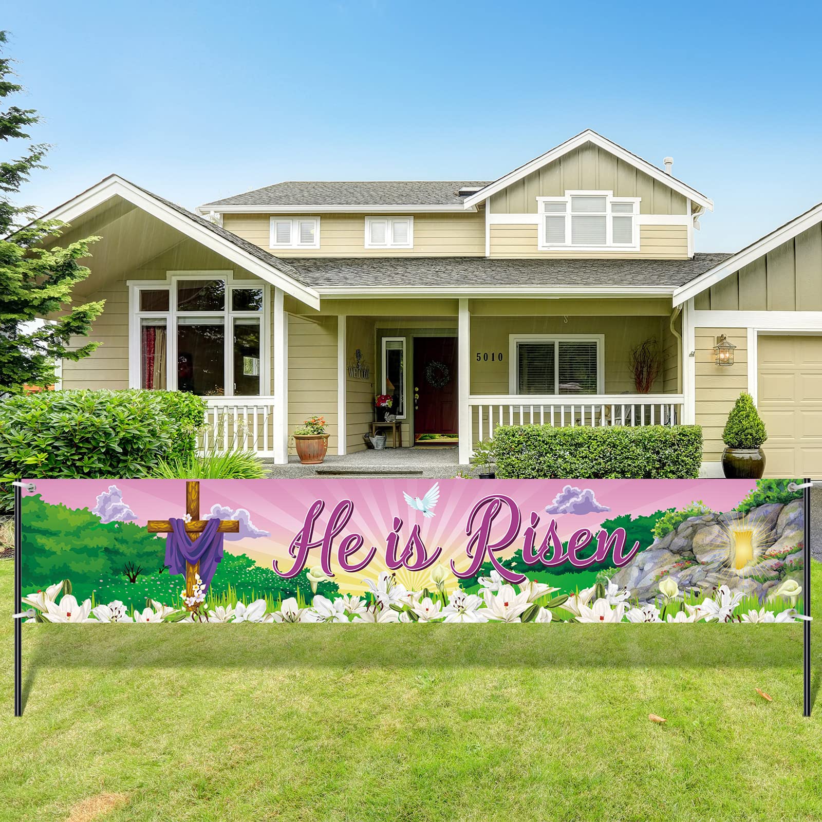 Amazon.com: Tatuo Easter Day Banner Decoration Easter Religious Yard ...