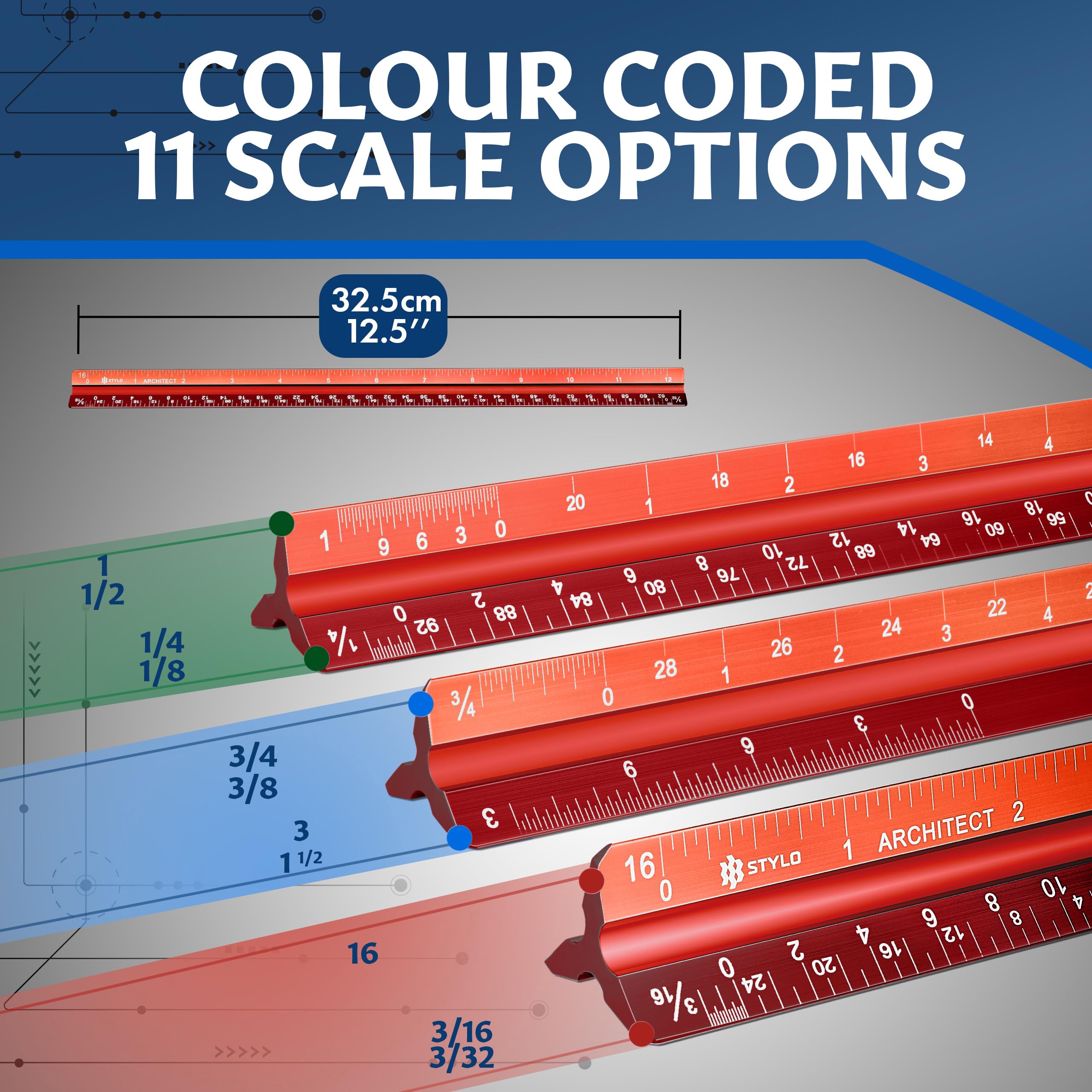 Aluminum Architect Scale Ruler – 30cm Ruler Laser Etched Triangle ...