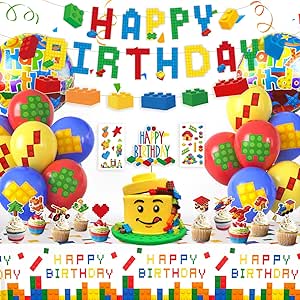 Amazon.com: Building Block Birthday Party Decorations Supplies Kit ...