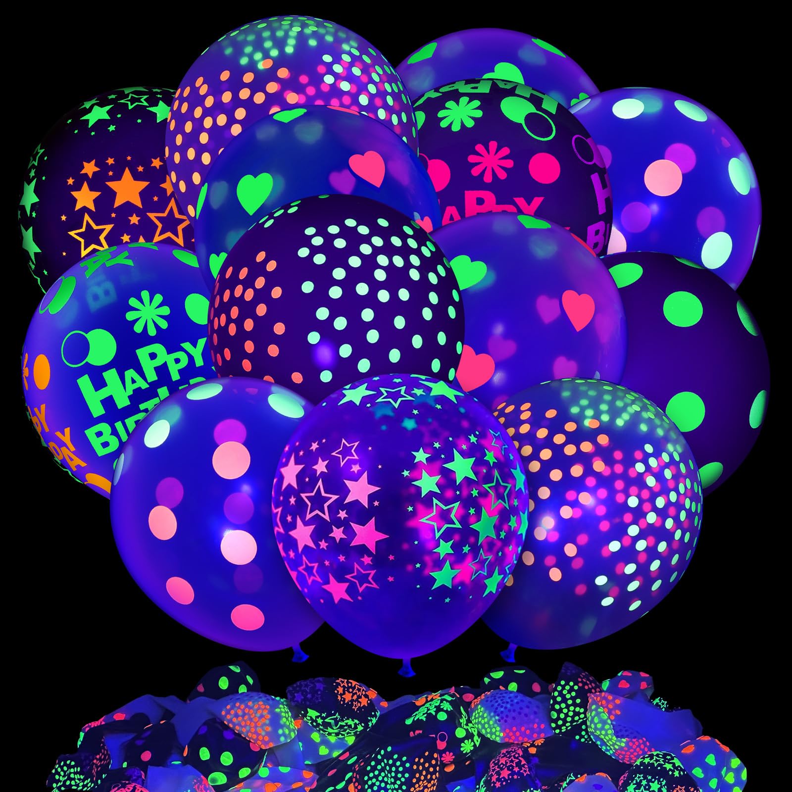 Snapklik.com : UV Neon Balloons, 14 Inch Polka Dot Blacklight Reactive ...