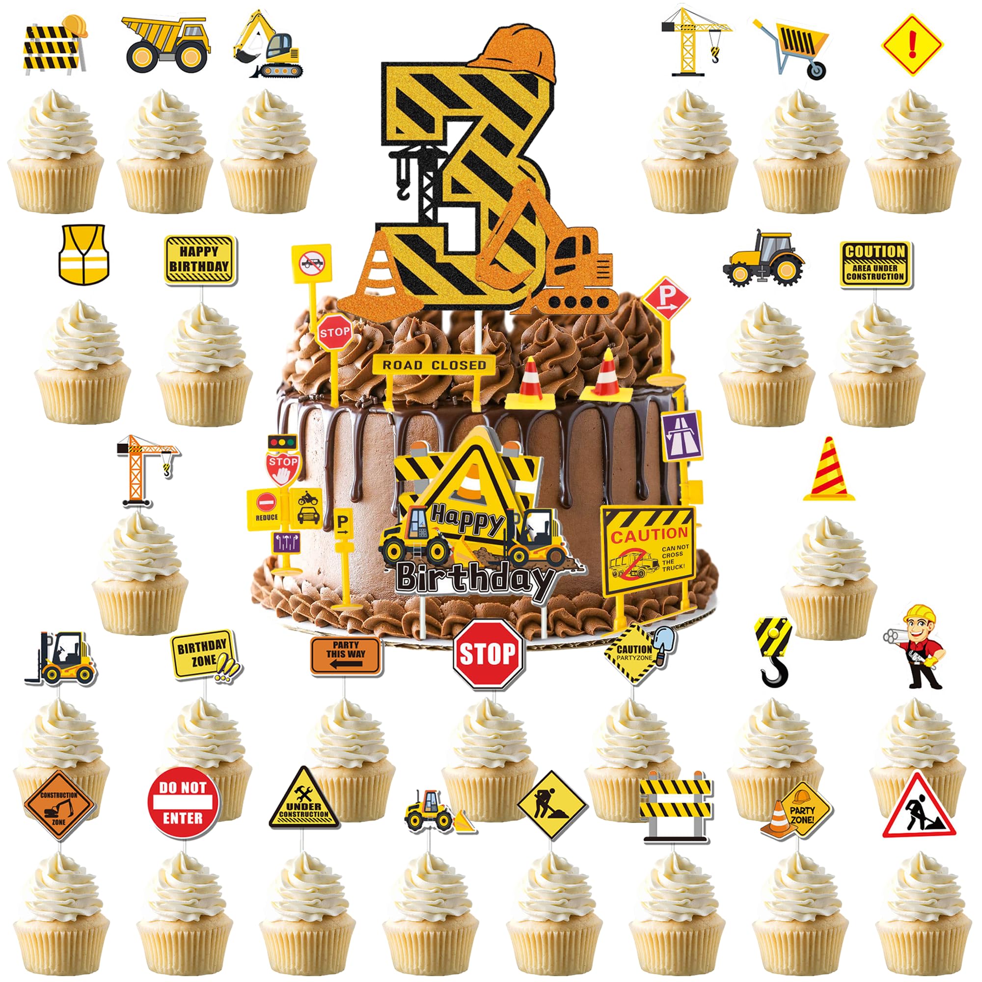 3rd Birthday Decorations Boy Buy Digger Fondant Cake Topper, Excavator ...