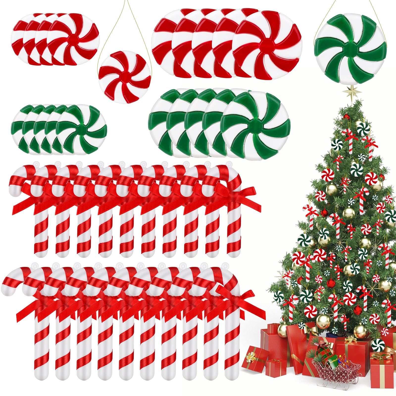 Amazon.com: Christmas Candy Cane Christmas Tree Decorations, Red and ...