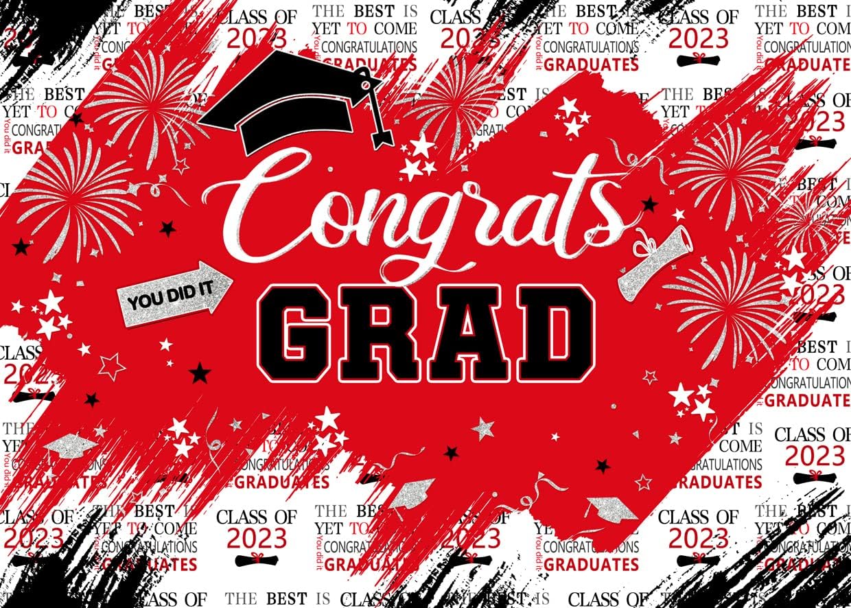 Amazon.com : LYCGS 8X6ft Graduation Backdrop Congrats Grad Red and ...