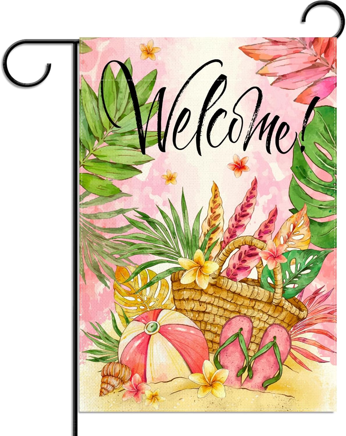 Amazon.com : Linen Watercolor Welcome Summer Garden Flag 12.5x18 Inch ...