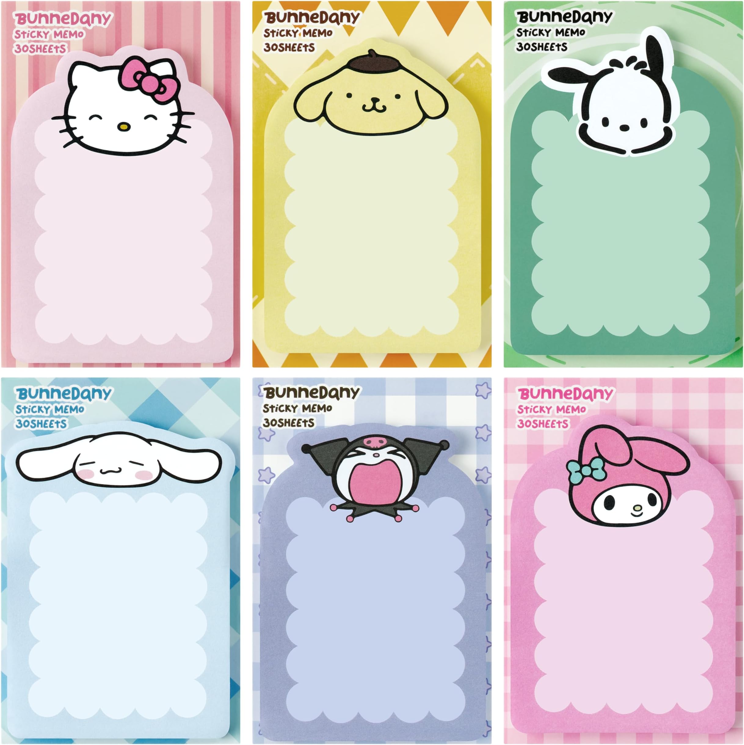 Amazon.com : BunneDany 6 Packs Kawaii Sticky Notes Set, Cute Cartoon ...