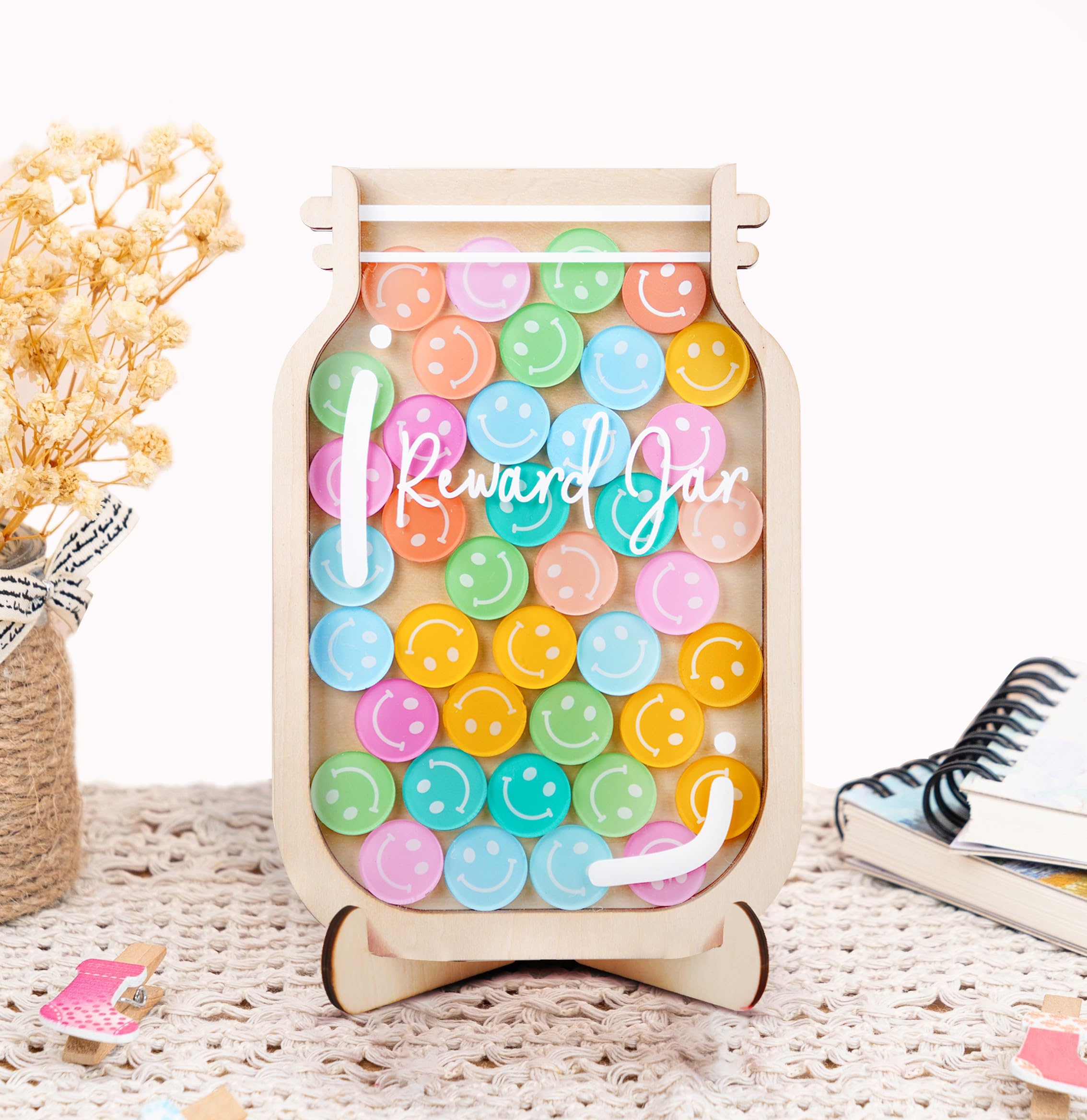 Amazon.com : 11" Smiley Face Reward Jar Magnetic DIY Name 75 Tokens for ...