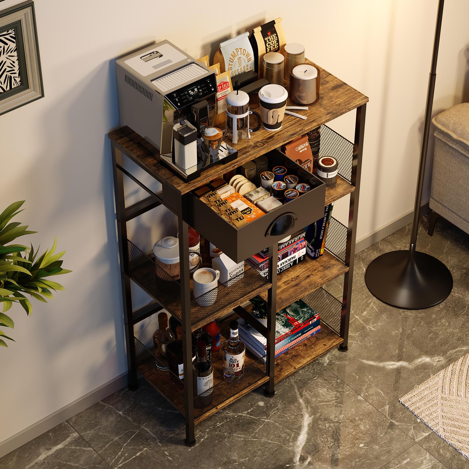 X-cosrack Farmhouse Coffee Bar with Storage, 5-Layer Staggered Coffee ...