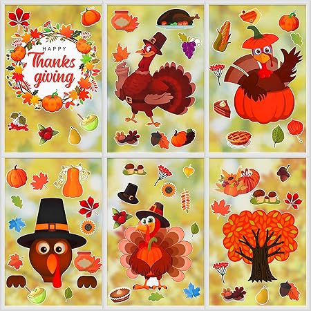 Amazon.com: Thanksgiving Window Clings Stickers Fall Decorations ...