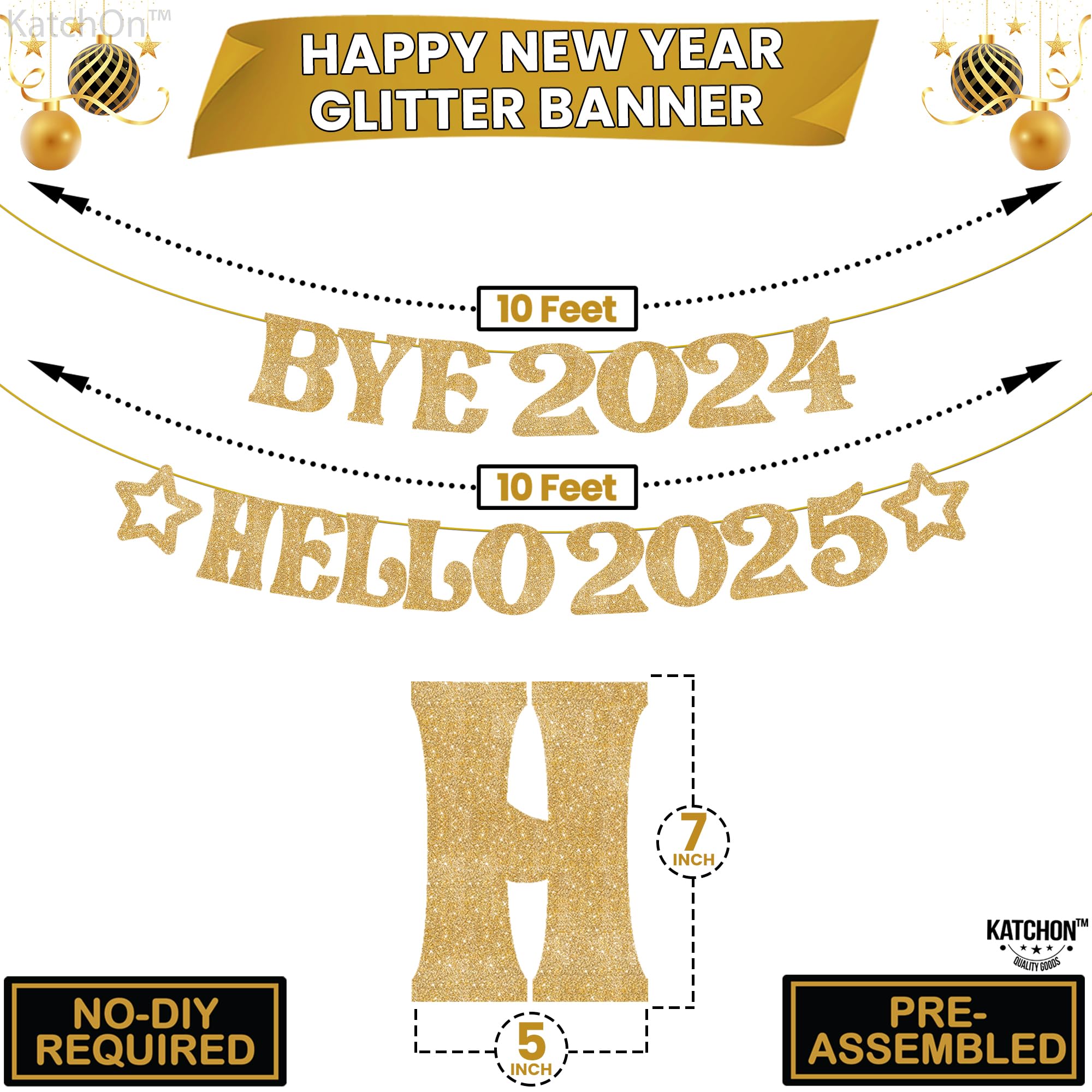Snapklik.com : Gold Glitter Bye 2024 Hello 2025 Banner - No DIY Happy ...