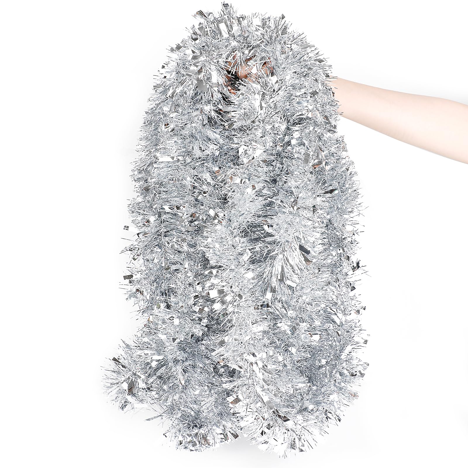 KIMOBER 33 Ft Christmas Tinsel Garland, Silver Metallic Garland for ...