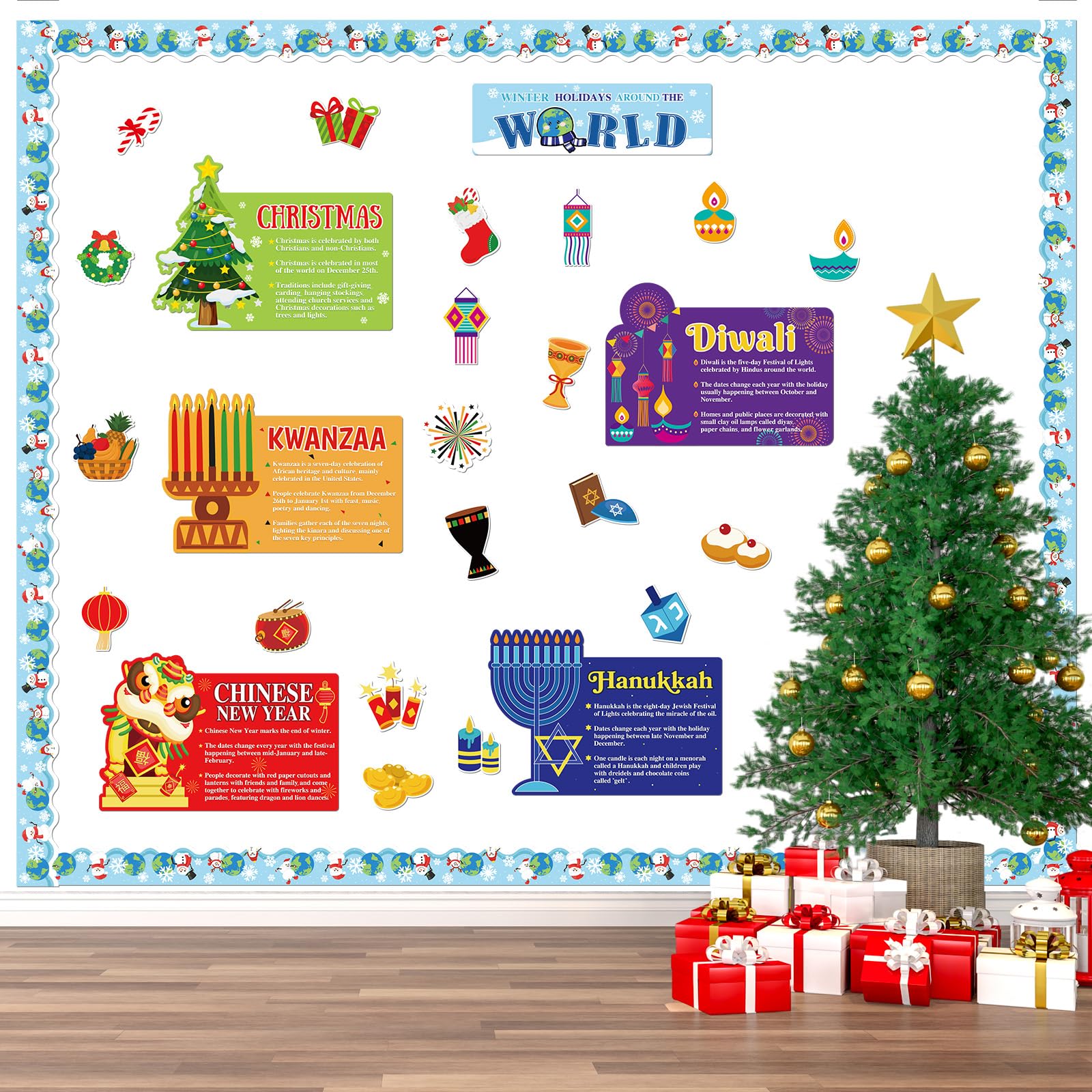 Snapklik.com : Winter Bulletin Board Set Winter Holidays Around The ...