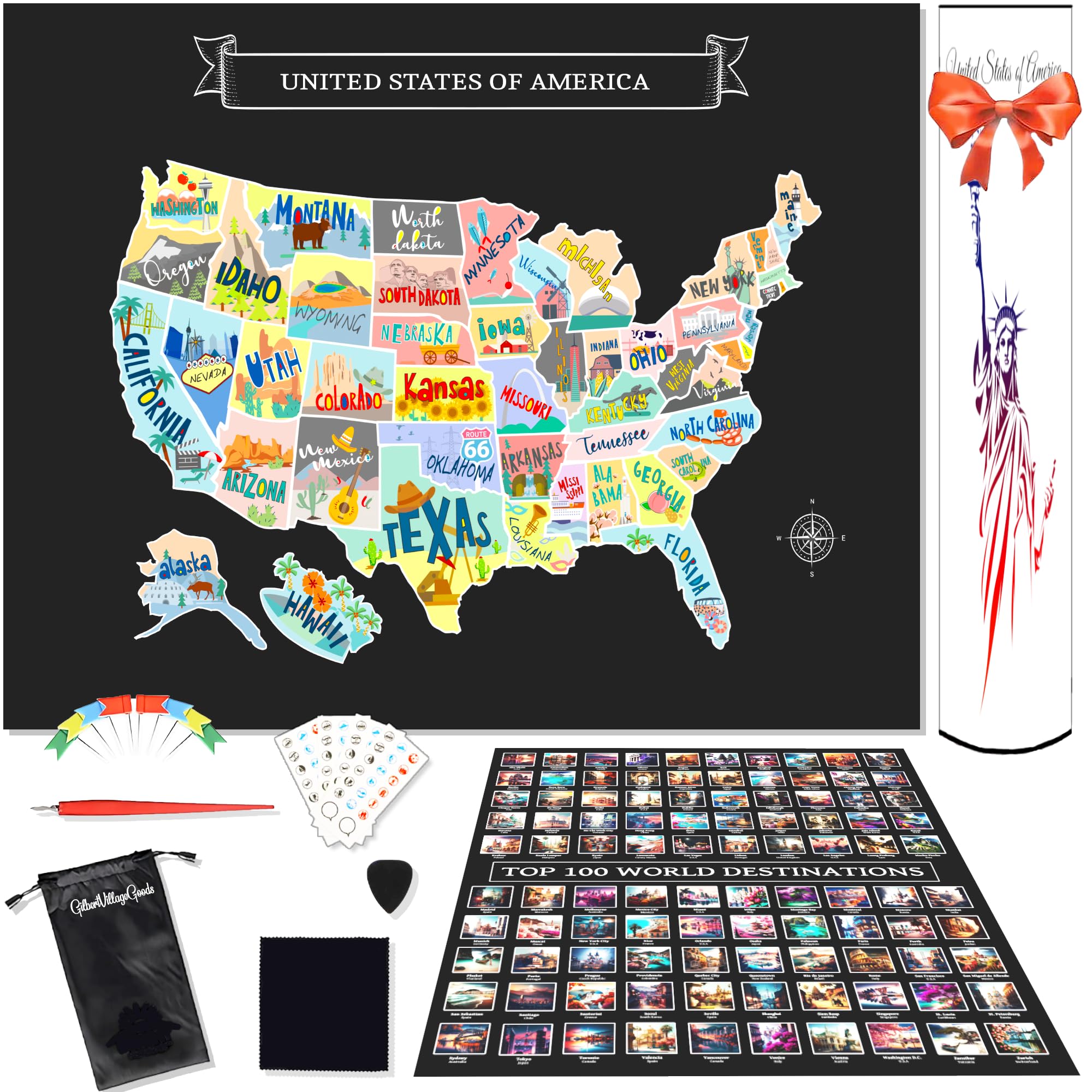 Snapklik.com : Scratch Off USA Map & 100 Destinations Travel Poster ...