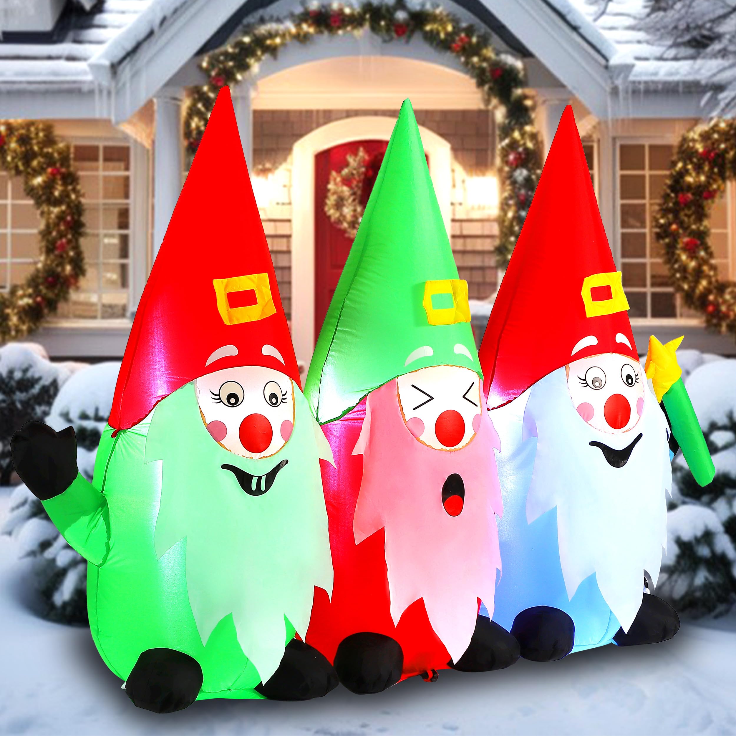 Snapklik.com : Christmas Gnome Inflatable 6FT Long, Blow Up 3 Gnomes ...