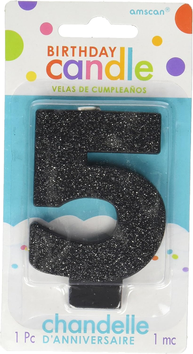 Amazon.com: Amscan Birthday Celebration, Numeral #5 Glitter Candle ...