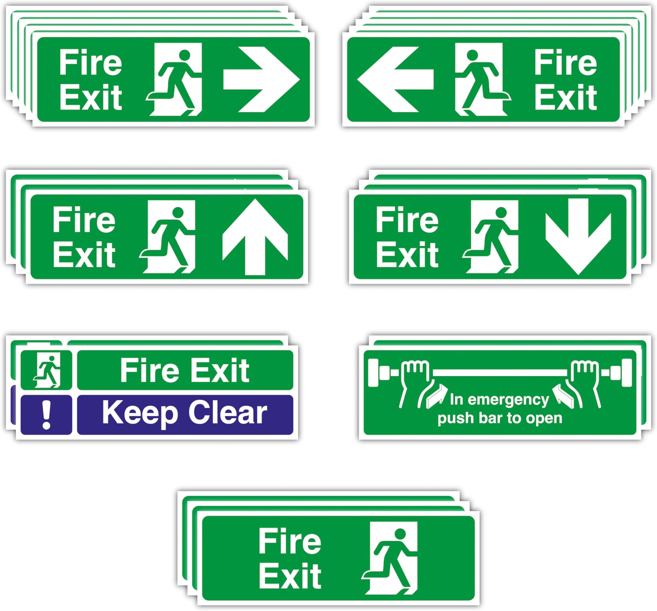 30CM X 10CM Pack of 23 Fire Exit Signs Self Adhesive Vinyl Stickers (5X ...