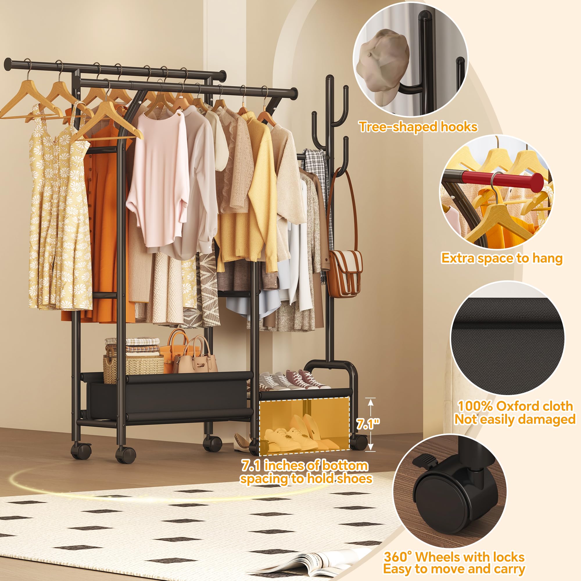 Snapklik.com : Homeiju Heavy Duty Clothes Rack Load 500LBS, Three Rods ...