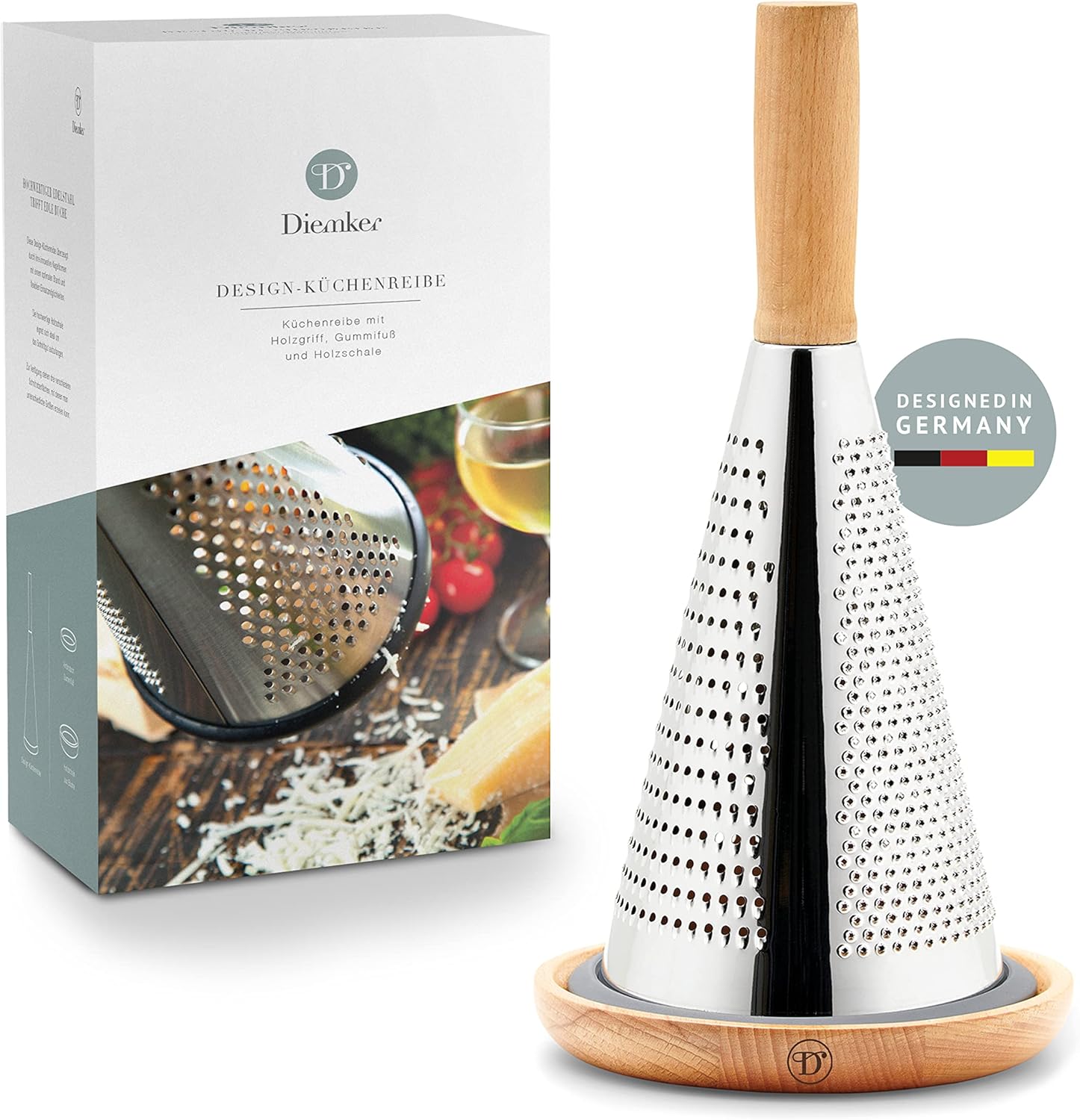 DIEMKER Premium Kitchen Grater with Wooden Bowl and Non-Slip Function ...