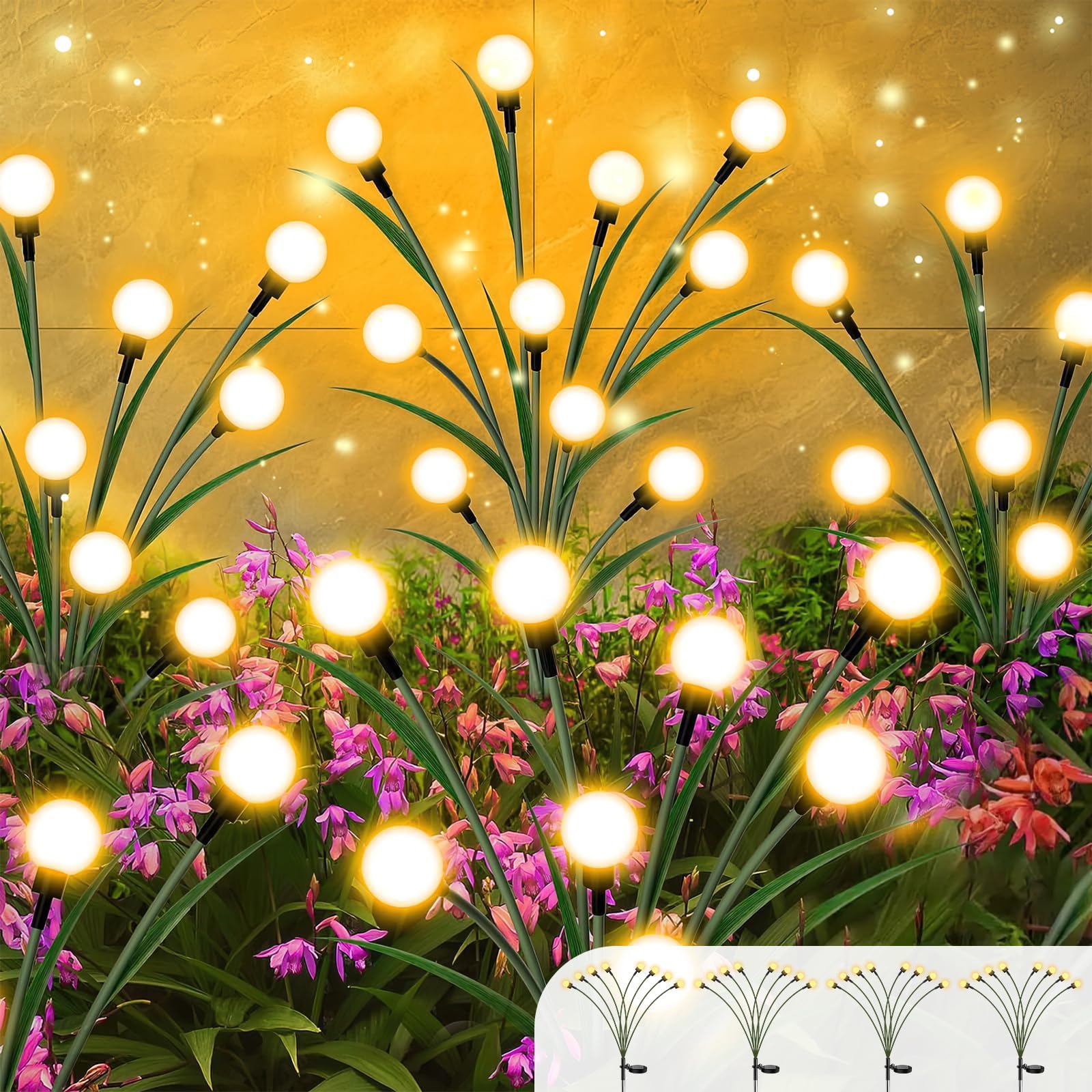 4pcs Luces Solares de Jardín, YRBOGJ 32 Led Luces Solares de Jardín de ...