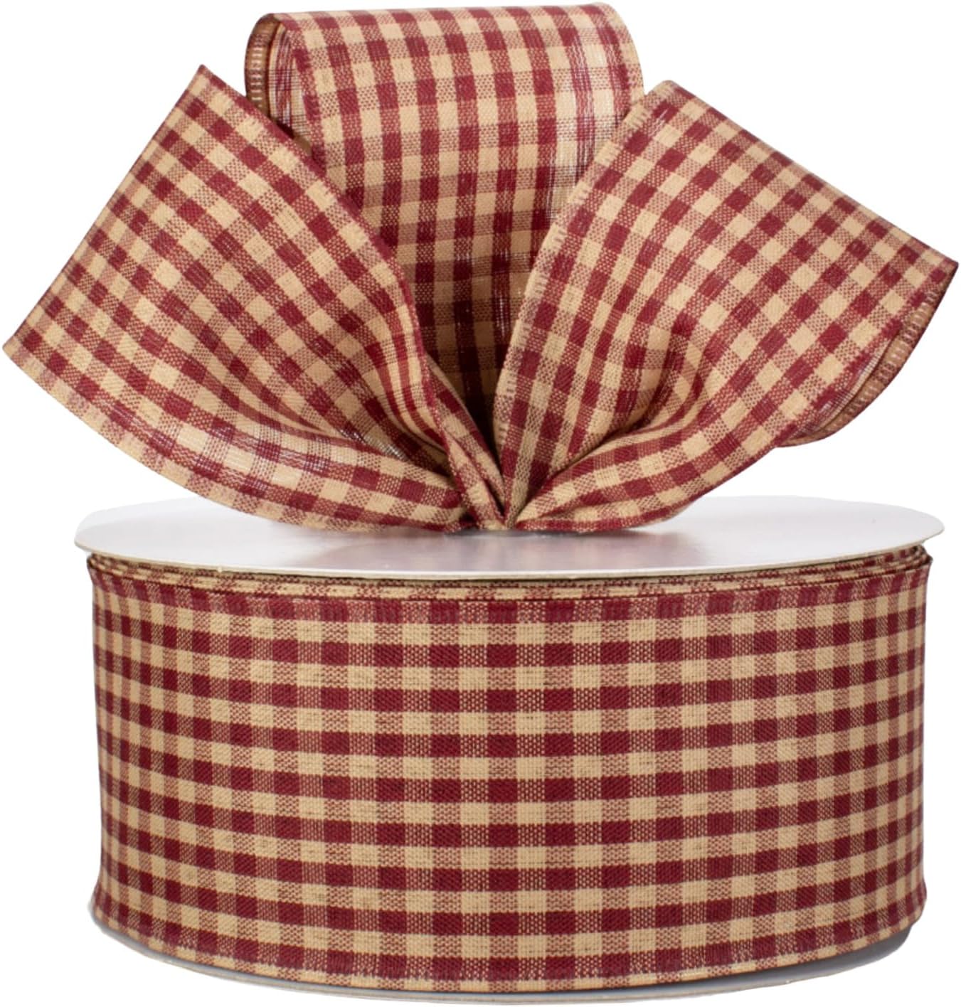 Amazon.com: Red Natural Gingham Primitive Wired Ribbon, 2.5 Inch ...