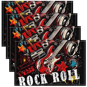 Amazon.com: Rock Music Place Mats 12x18 Inch Set of 4 Modern Red Guitar ...