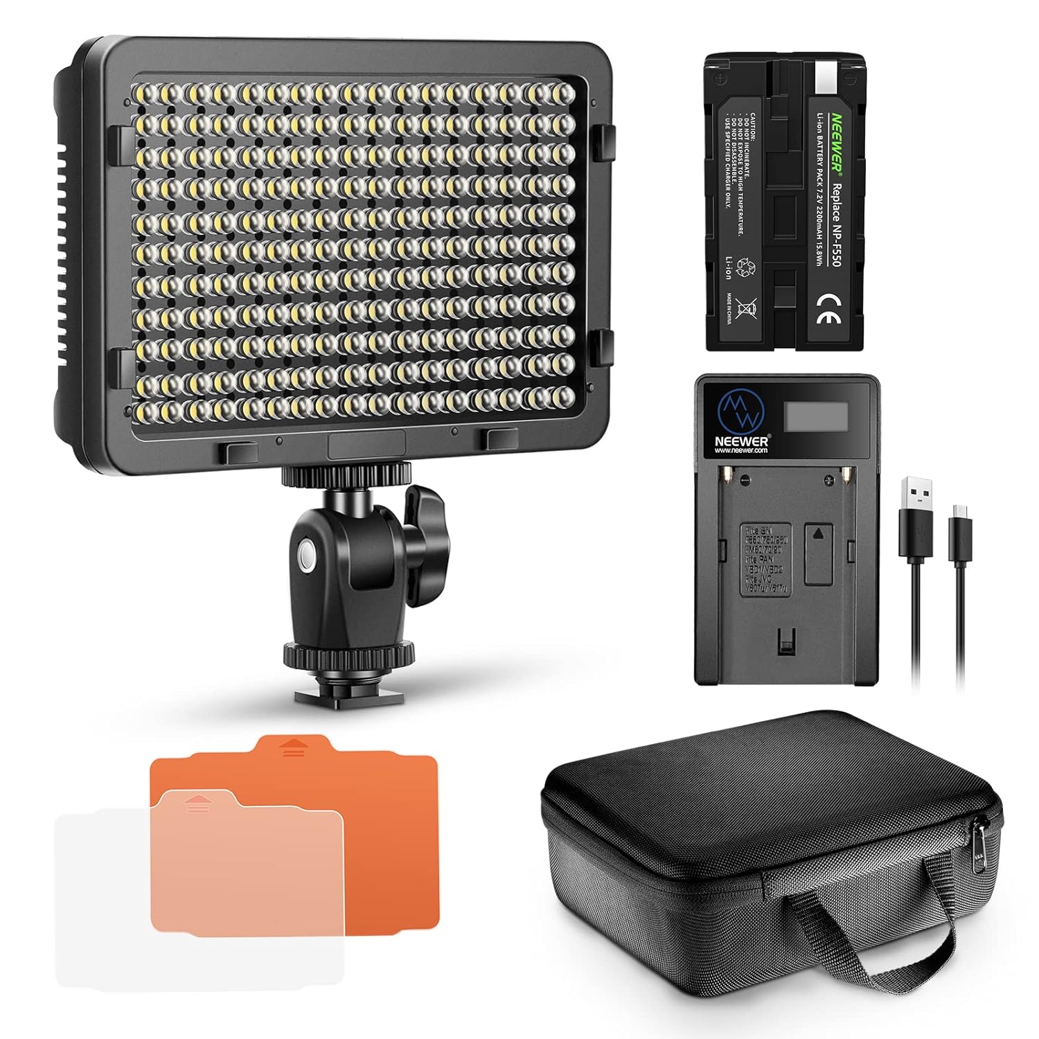 Neewer 176 LED Lighting Kit: 176 LED Panel Adjustable, with 2200 mAh Li ...