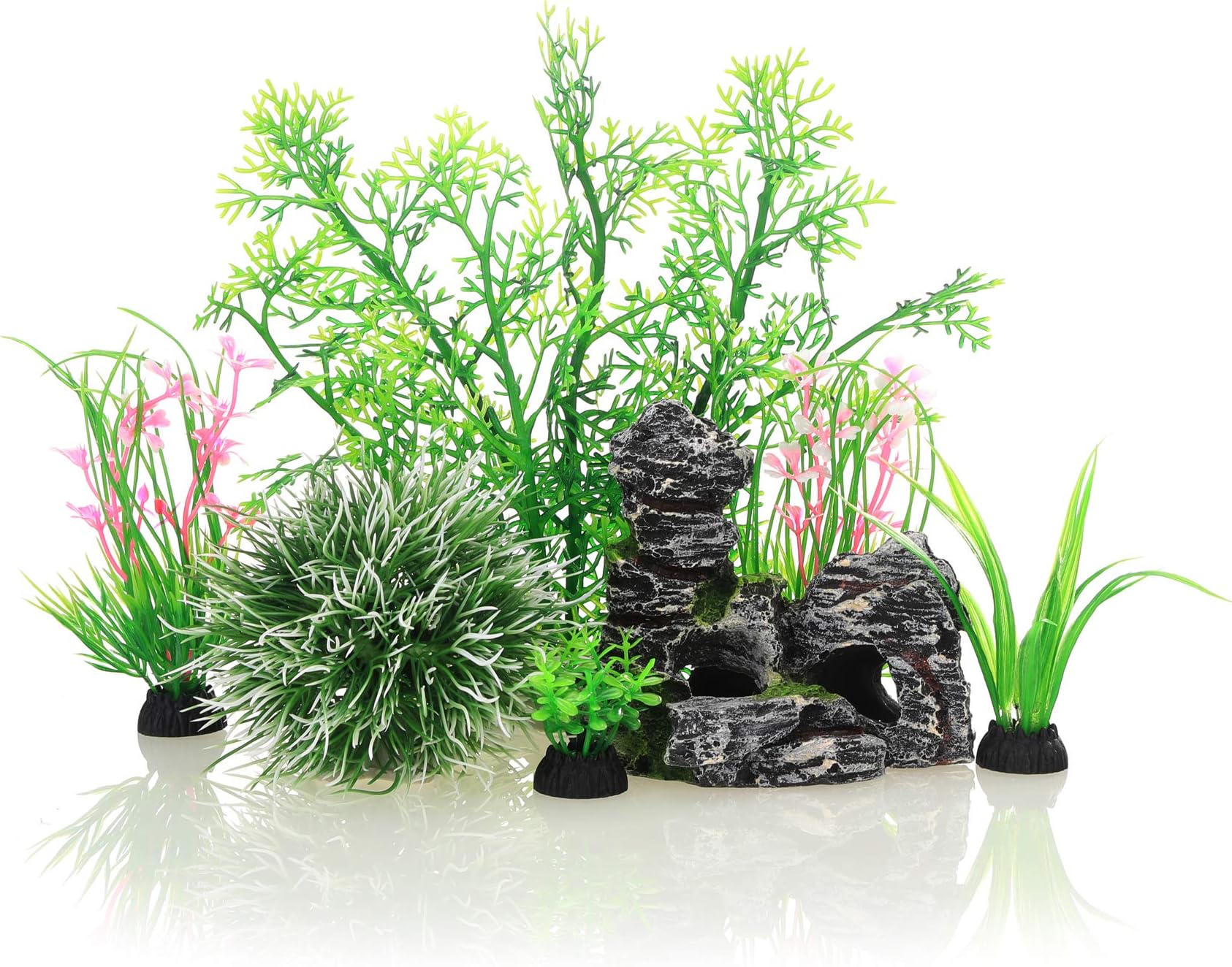 Amazon.com: JIH Aquarium Fish Tank Plastic Plants and Cave Rock ...