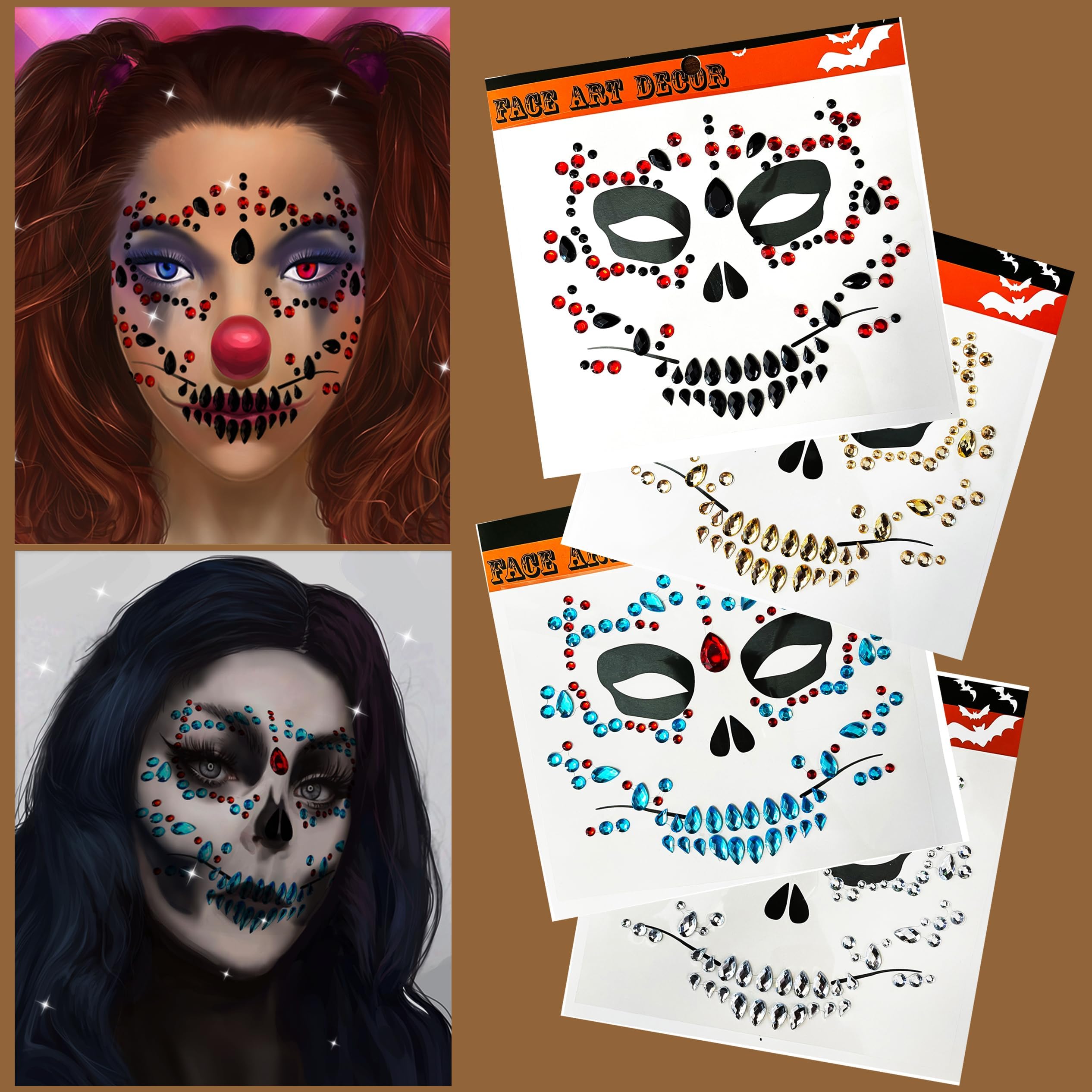 Amazon.com: Face Jewels Temporary Face Tattoos, 6-Pack Day Of The Died ...