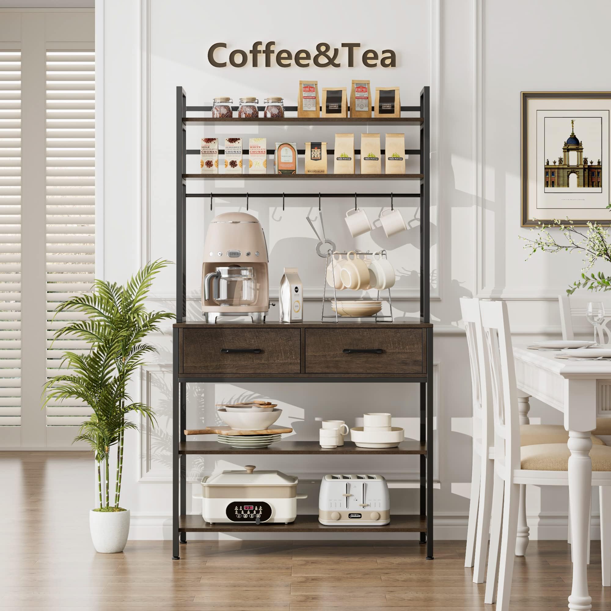 Amazon.com: HITHOS Industrial 5-Tier Kitchen Bakers Rack with 2 Drawers ...