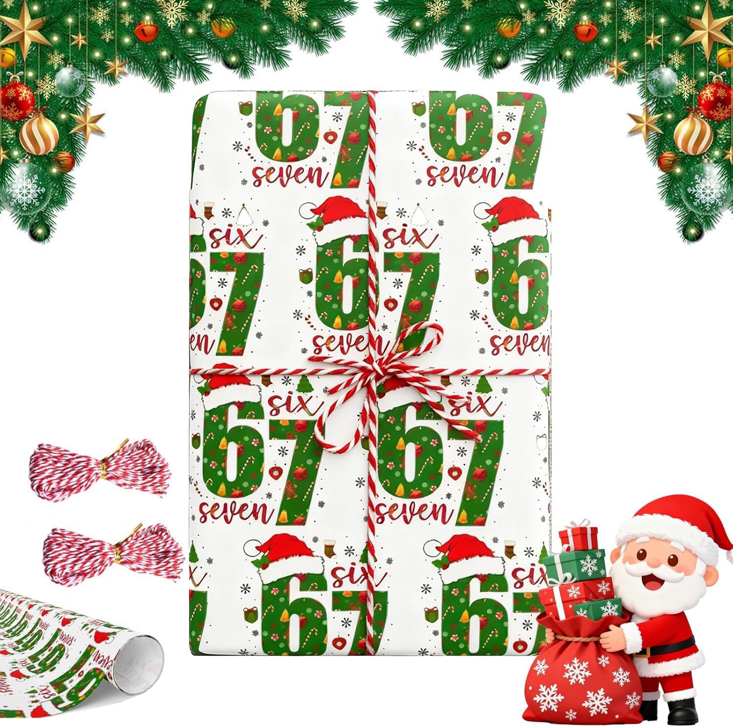 Amazon.com: BIJIELAODIAO 67 Christmas Wrapping Paper, 6 7 meme Wrapping ...